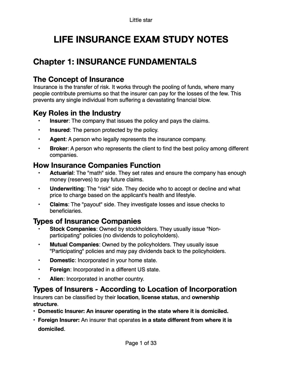 Life Insurance Study Notes | All States | Exam Prep Summary | High ...