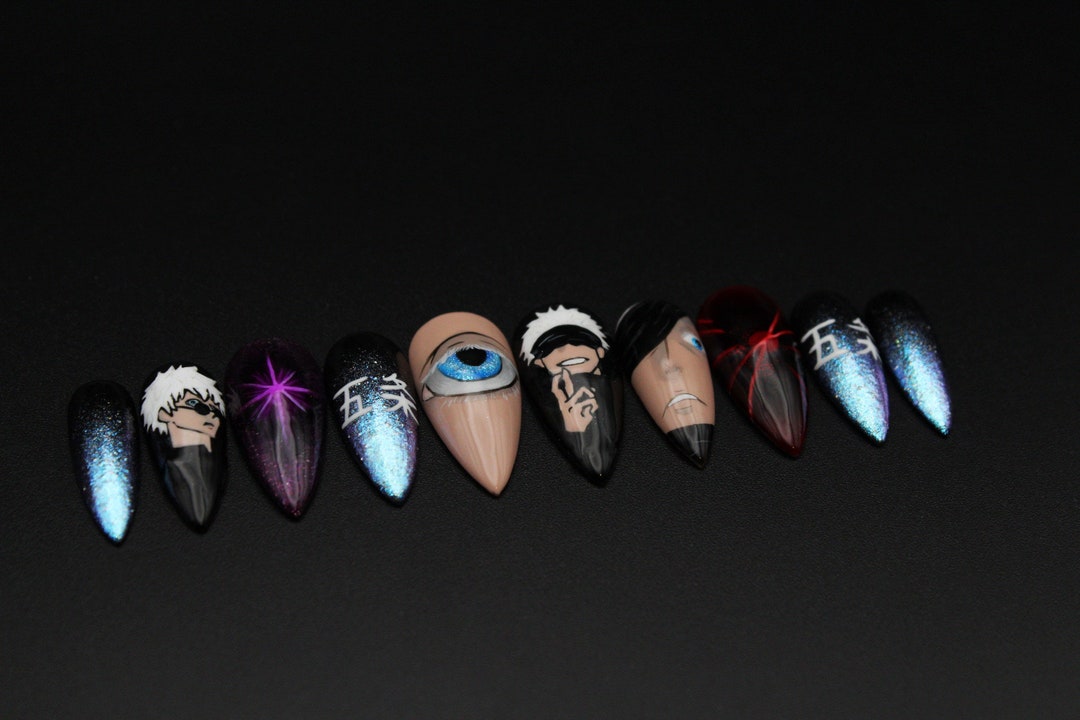 Gojo Hand-painted Press on Nails - Etsy