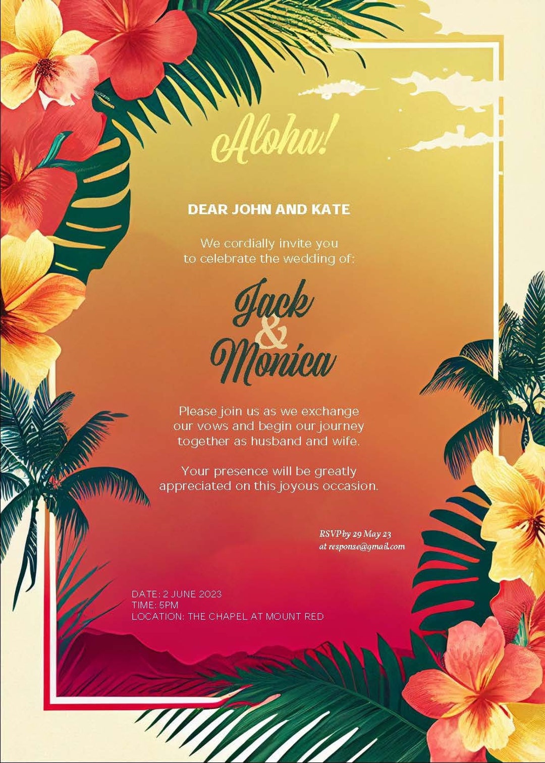 Tropical Paradise Hawaiian Wedding Invitation Hibiscus & Plumeria ...