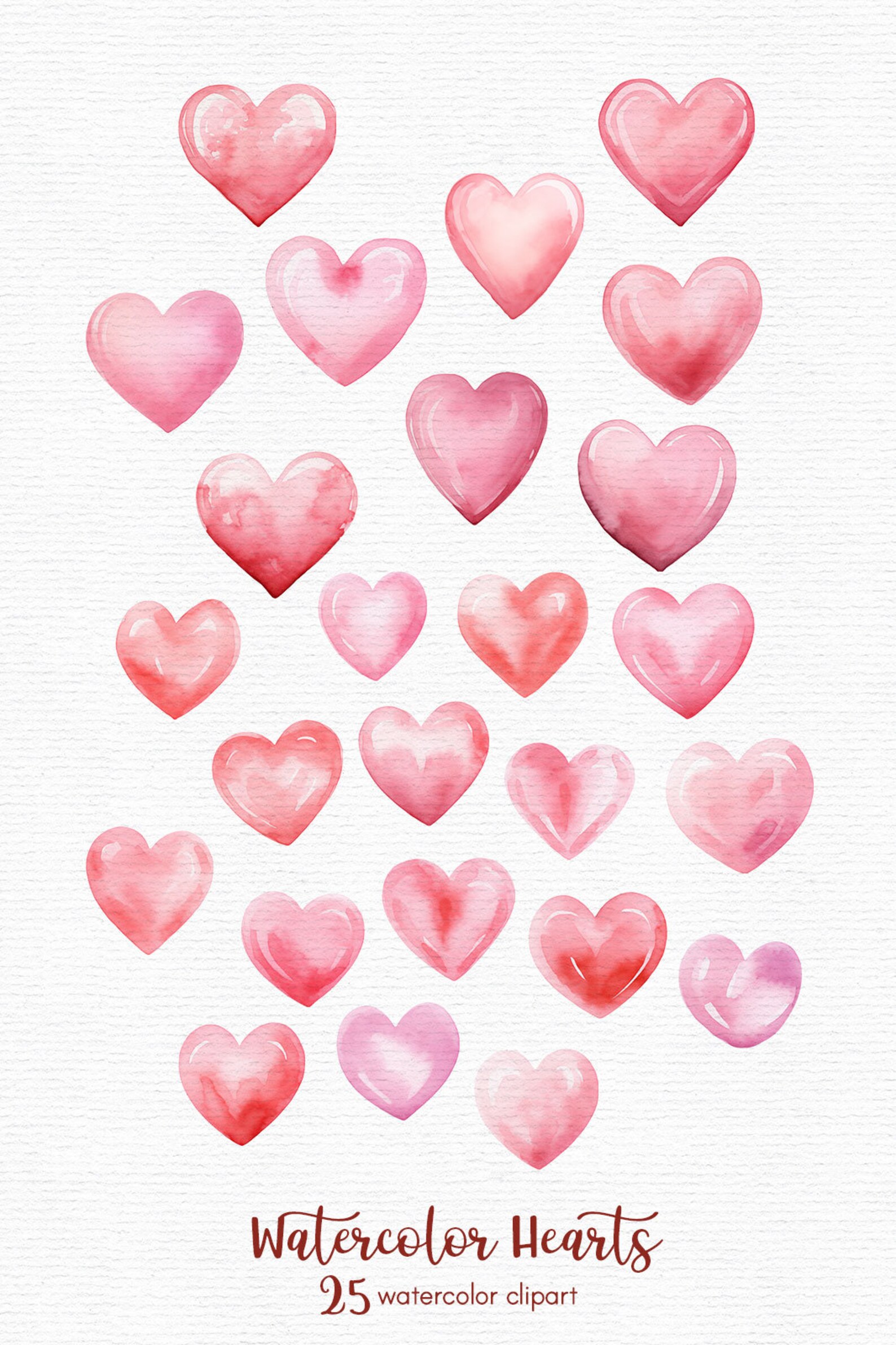 Watercolor Hearts Clipart, 25 Png Files With Transparent Background ...