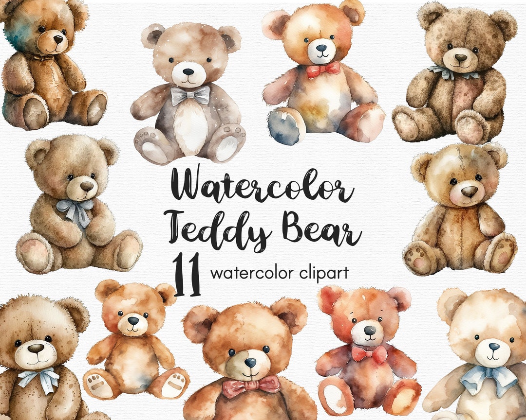 Teddy Bear Watercolor Clipart, Cute Bear Clipart, Animal Clipart, Brown ...