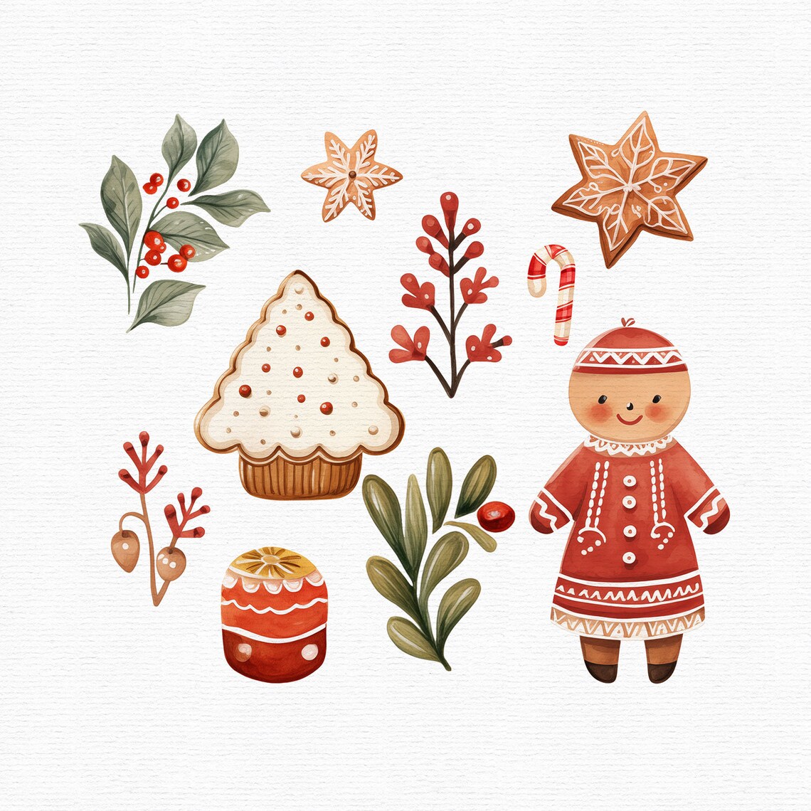 Watercolor Gingerbread Cookies, Christmas Clipart, 40 Png Files With ...