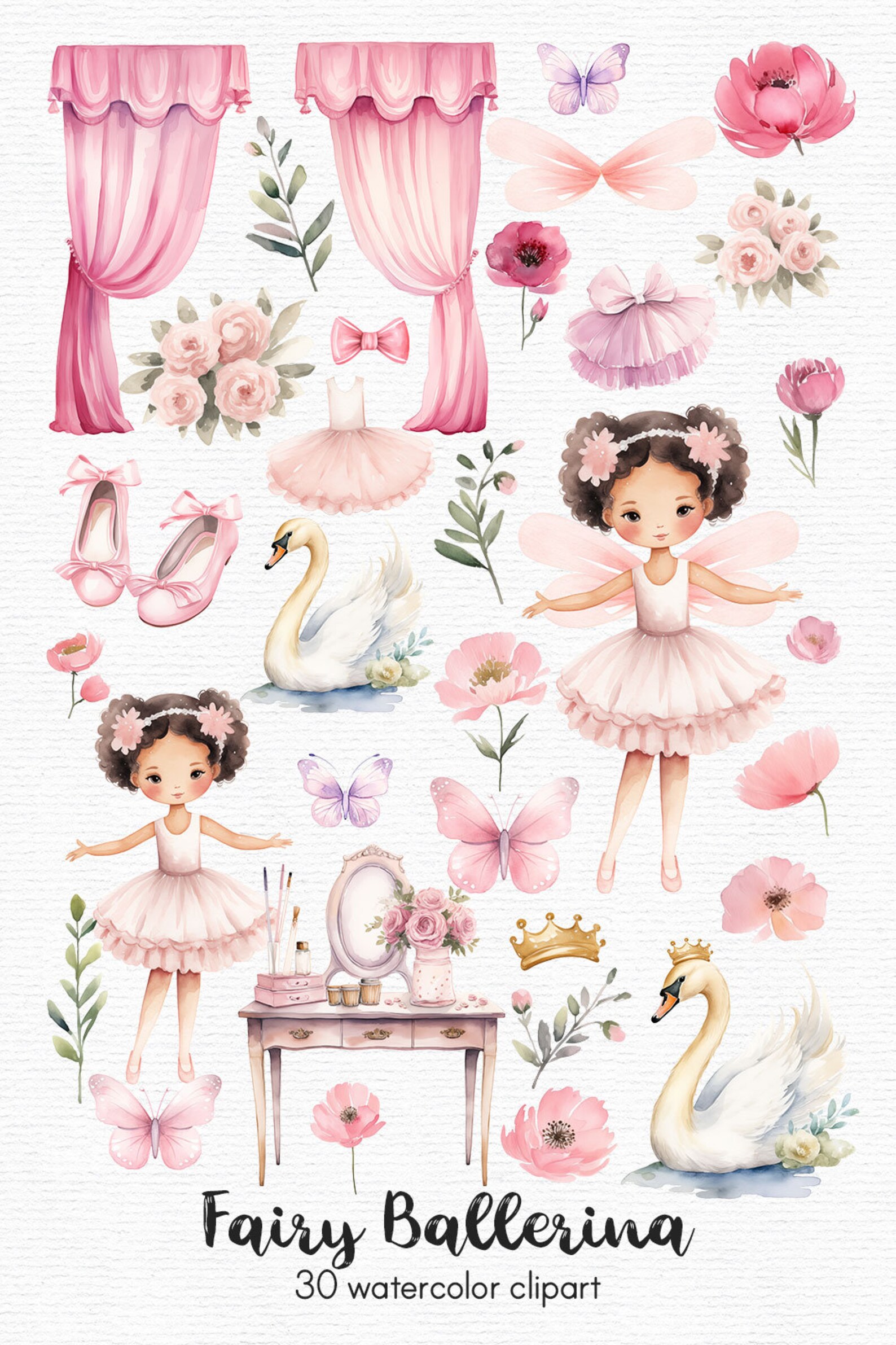 Ballerina Clipart, Fairy Clipart, Butterfly Clipart, Flowers Clipart ...
