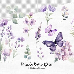 Purple Butterfly Clipart, Flowers Clipart, 50 Png Files With ...