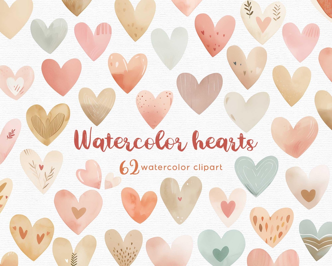 Watercolor Hearts Clipart, 25 Png Files With Transparent Background ...