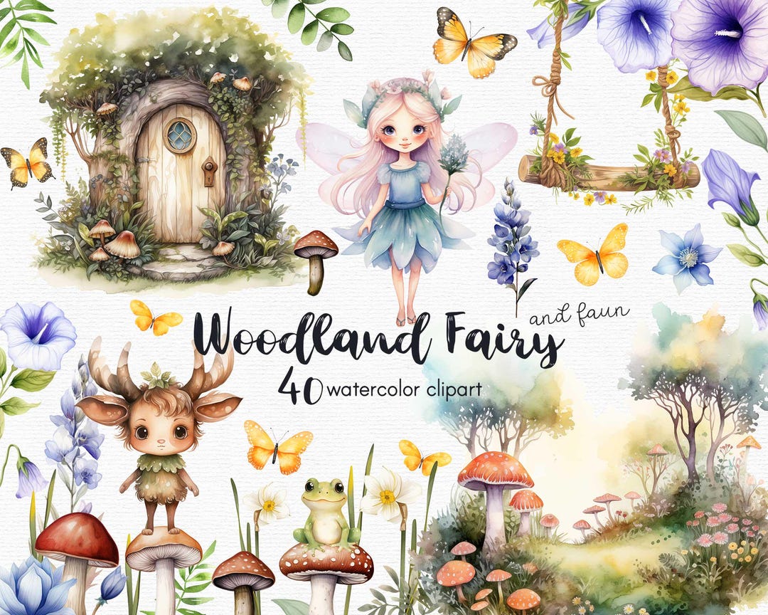 Fairy Garden Clipart, Woodland Fairy and Faun Clipart, 40 Png Files ...
