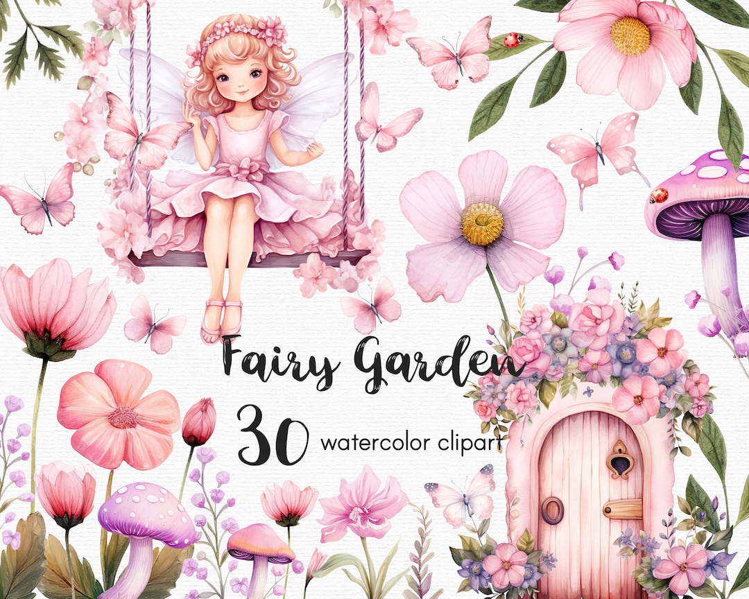 Pink Fairy Butterfly, Clipart, Fairy Garden Clipart Flowers Clipart, 30 ...