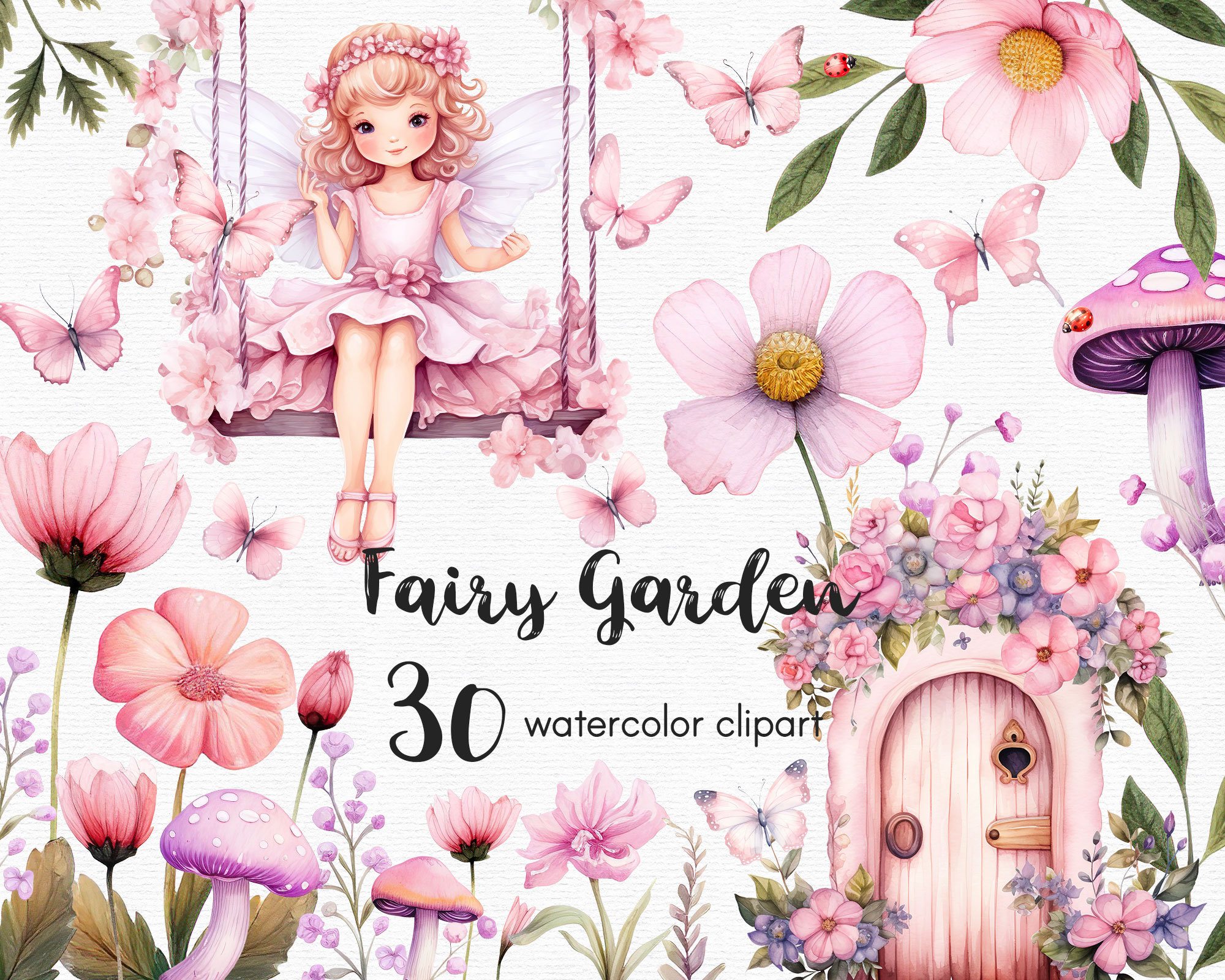 Pink Fairy Butterfly, Clipart, Fairy Garden Clipart Flowers Clipart, 30 ...