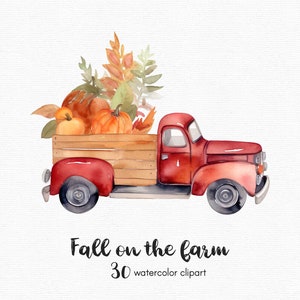 Fall Cipart, Autumn Farm Clipart, Red Truck, 30 Png Files With ...