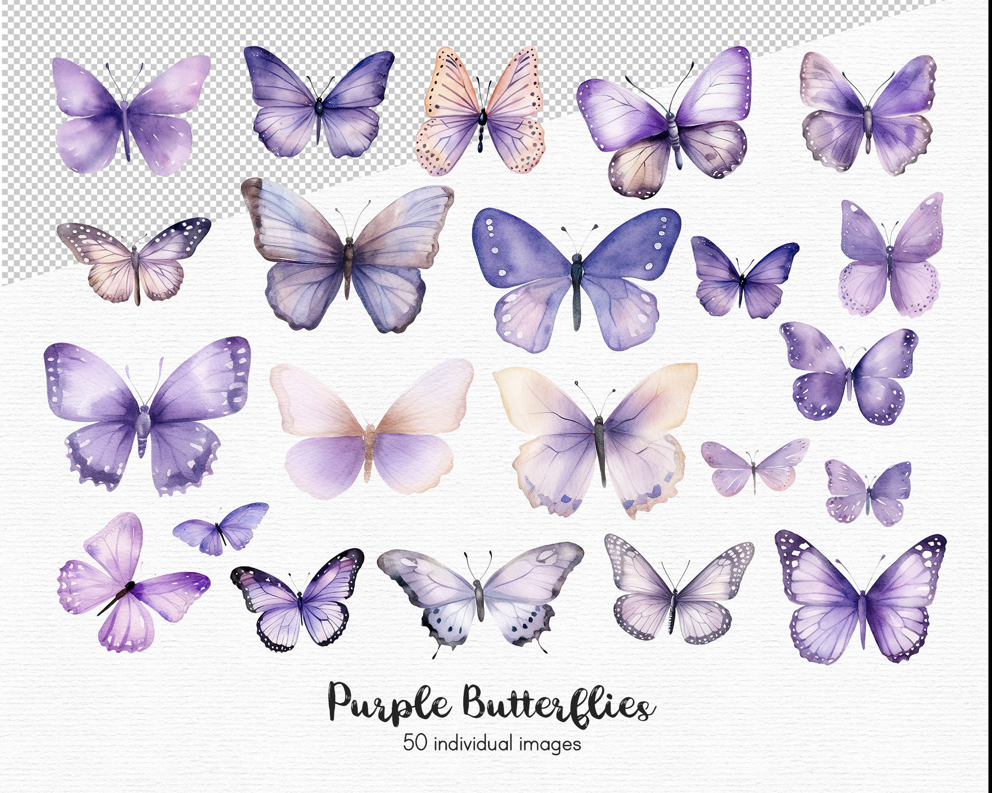 Purple Butterfly Clipart Flowers Clipart 50 Png Files With - Etsy