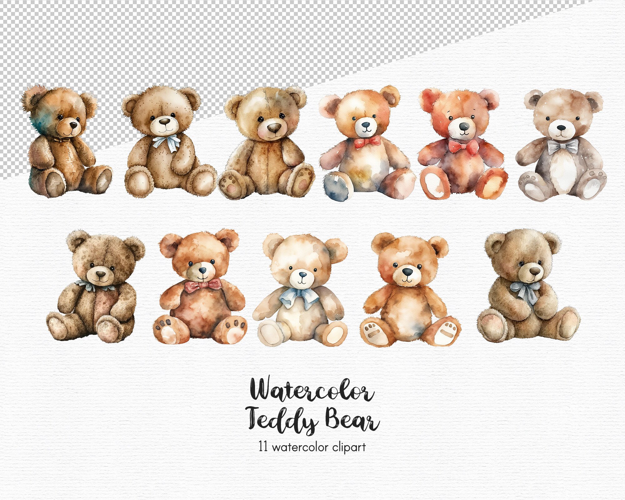 Teddy Bear Watercolor Clipart Cute Bear Clipart Animal - Etsy
