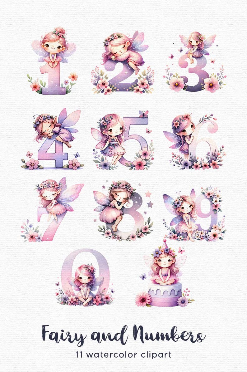 Fairy Clipart, Fairy Garden Clipart, Numbers Clipart, 11 Png Files With ...