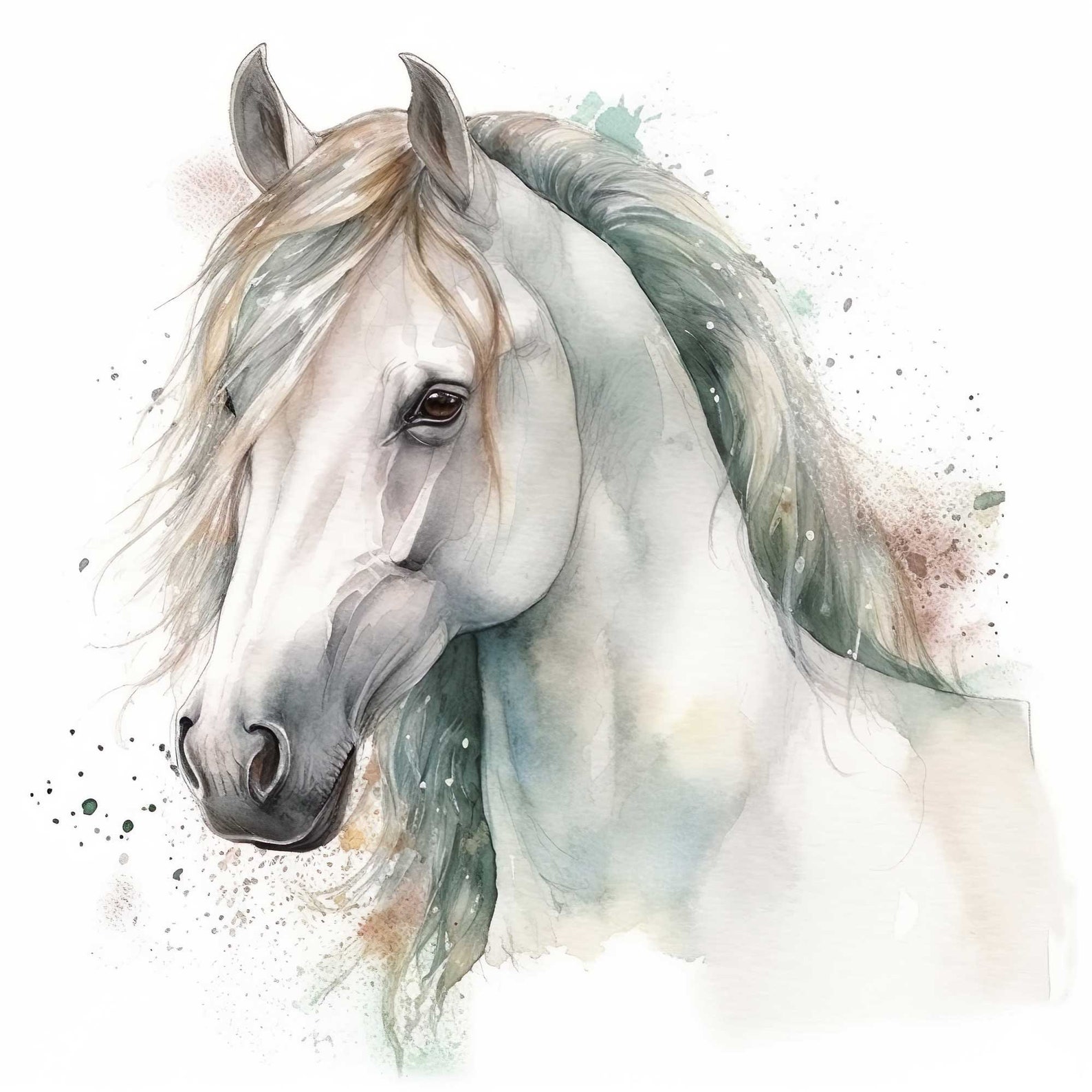 Watercolor White Horses Clipart, Horse Clip Art, Animal Clipart, Horses ...
