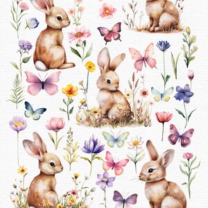 Butterfly Clipart, Bunny and Wildflowers, Garden Clipart Flowers ...