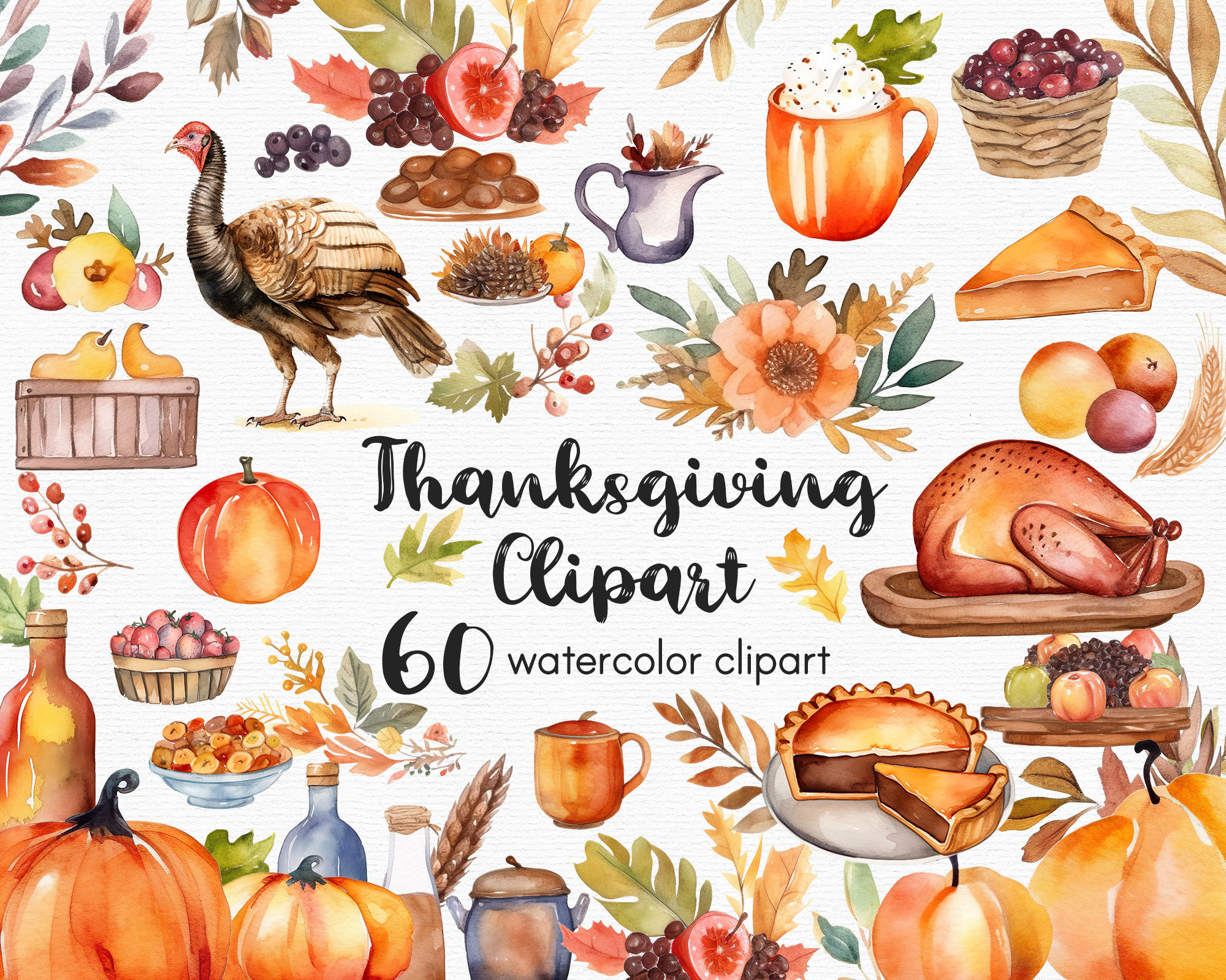 Thanksgving Clipart, Autumn Clipart, Fall Clip Art, 60 Png Files With ...