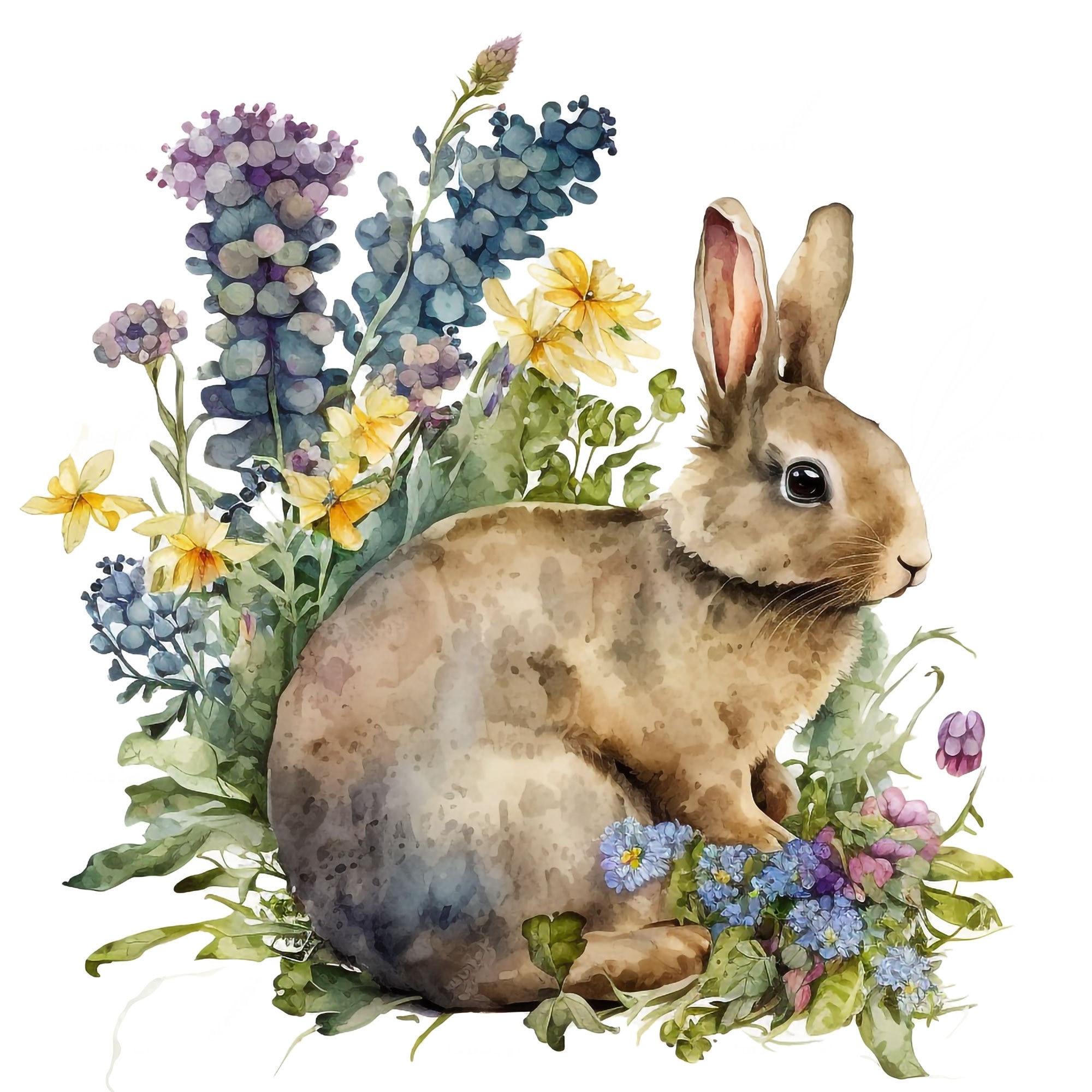 Watercolor Bunnies Clipart Bunny and Flowers Clip Art Rabbit - Etsy
