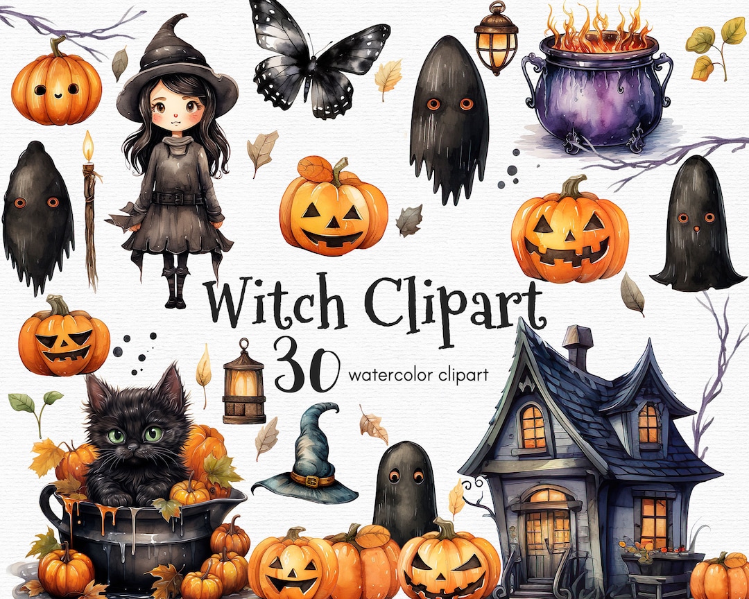 Halloween Witch Clipart, Halloween Clipart, 35 Png Files With ...