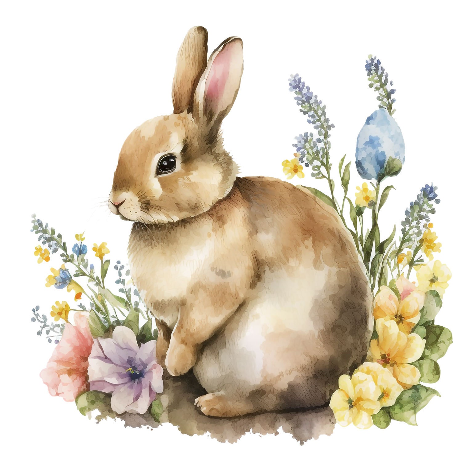 Watercolor Bunnies Clipart Bunny and Flowers Clip Art Rabbit - Etsy