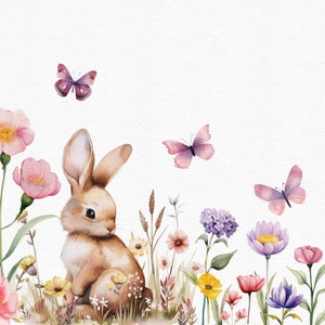 Butterfly Clipart, Bunny and Wildflowers, Garden Clipart Flowers ...