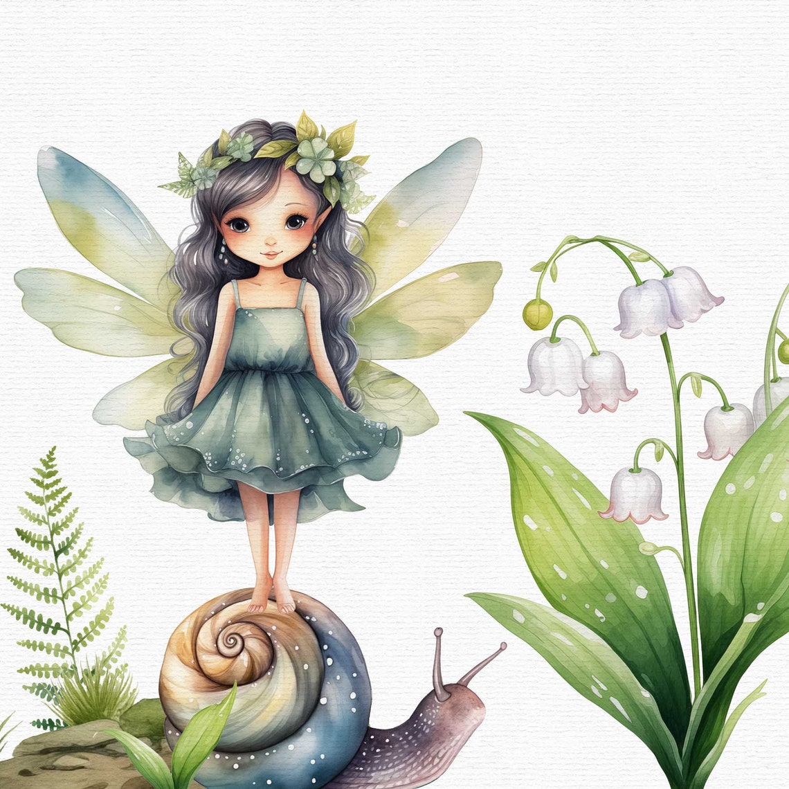 Fairy Garden Clipart, Flowers a Faun Clipart and Cute Snail, 45 Png ...