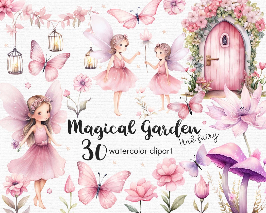 Butterfly Clipart, Fairy Garden Clipart Flowers Clipart, 30 Png Files ...