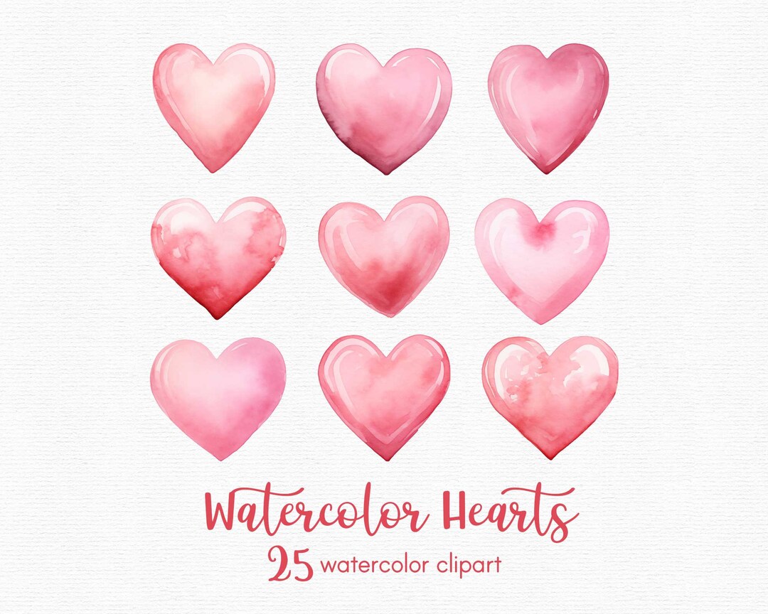 Watercolor Hearts Clipart, 25 Png Files With Transparent Background ...