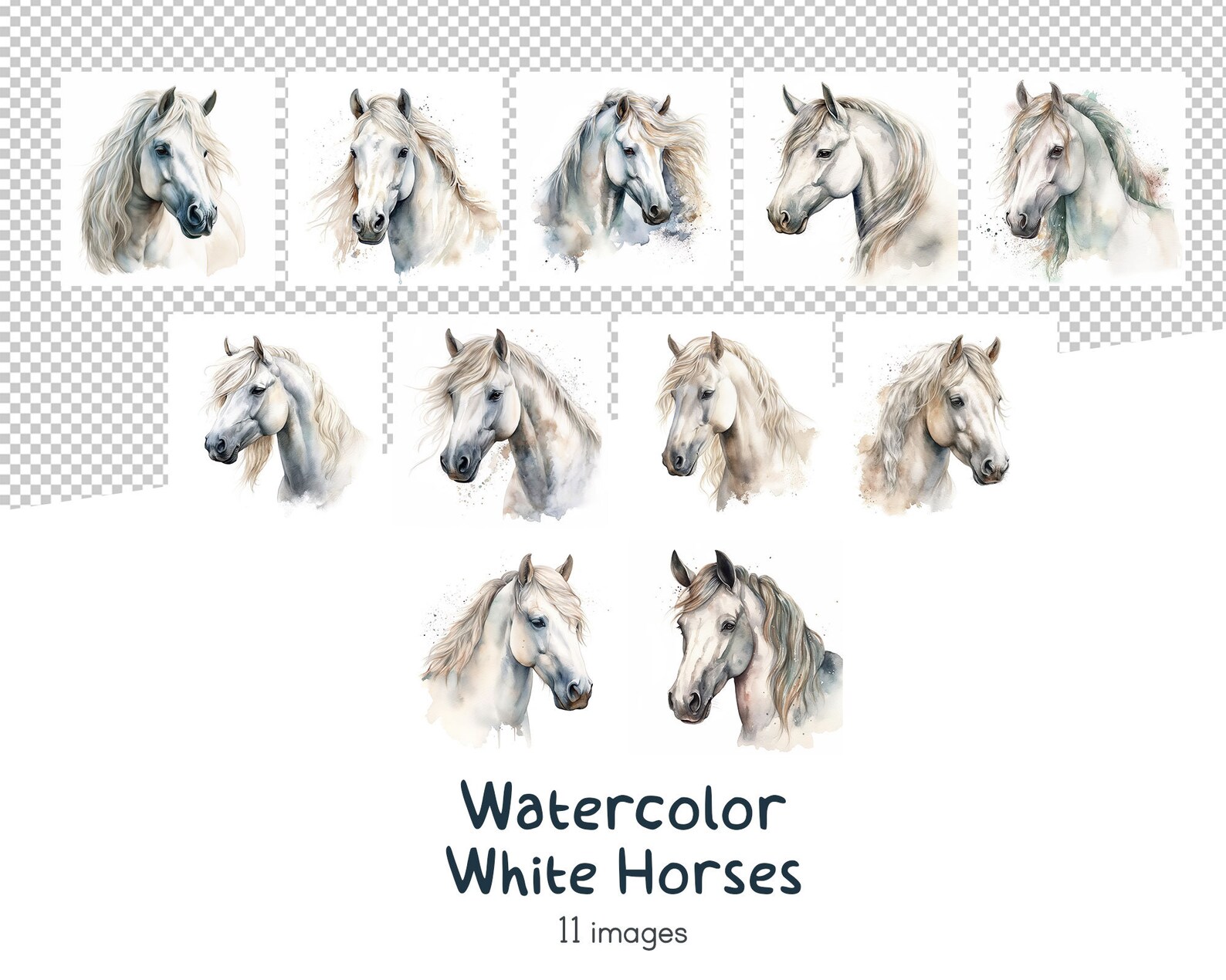Watercolor White Horses Clipart, Horse Clip Art, Animal Clipart, Horses ...