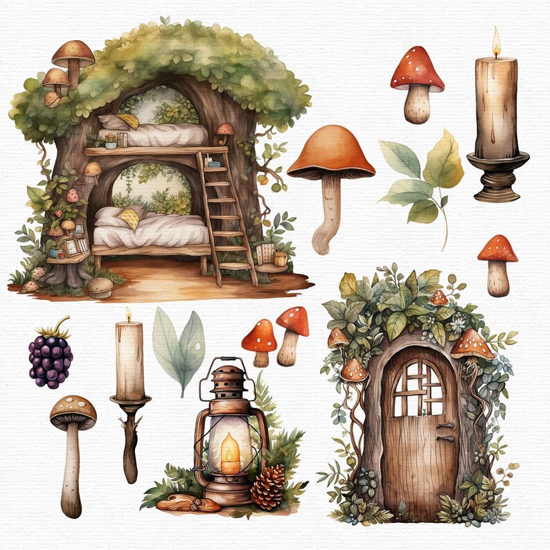 Gnome Clipart, Mushroom Clipart, Fairy Door 70 Png Files With ...