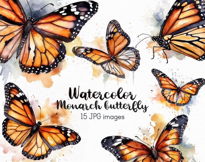 Monarch Butterfly Clipart | Watercolor Butterfly PNG | Floral Clipart ...