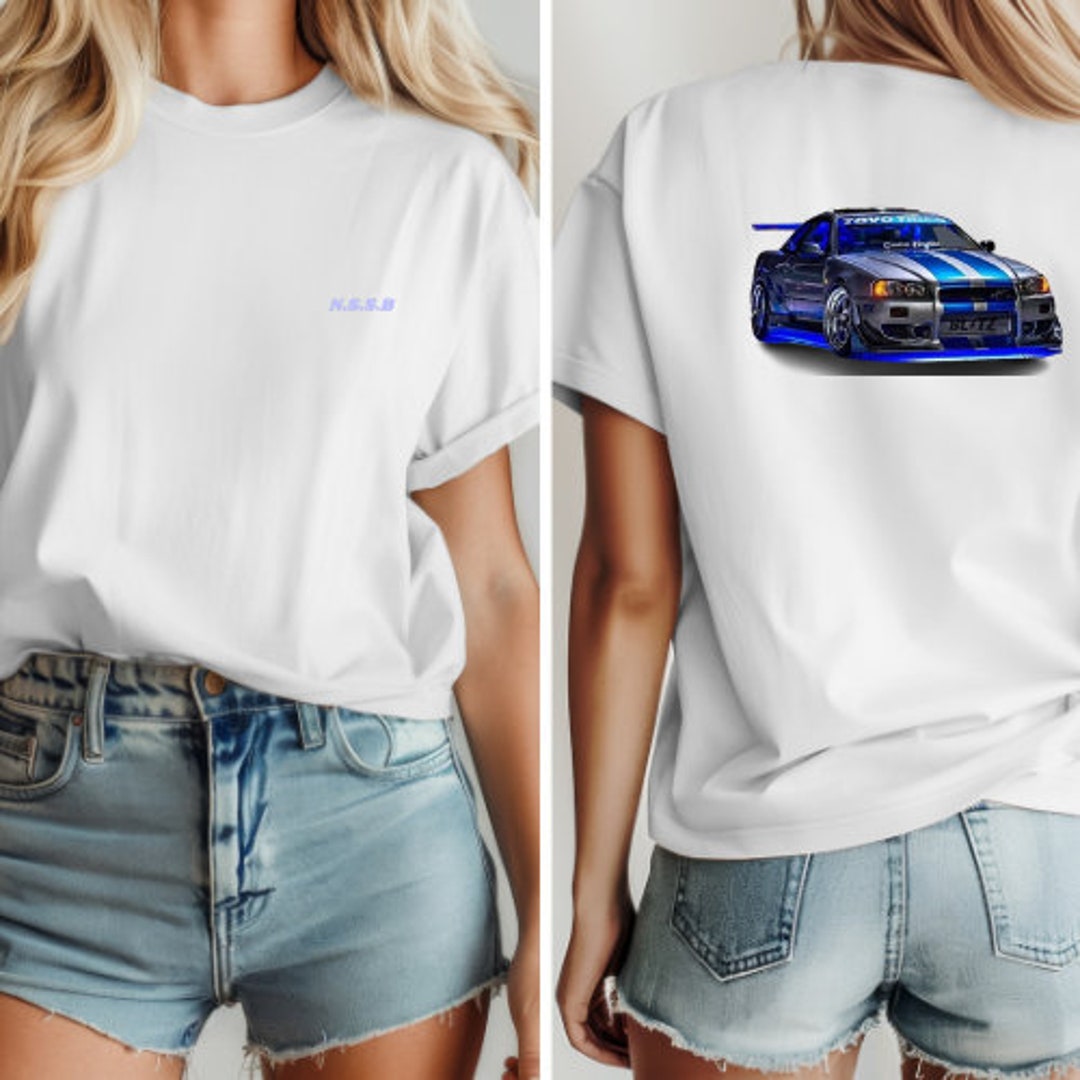 Nissan Skyline GT-R R34 With Blue Underglow, Tshirt Fast and Furious ...
