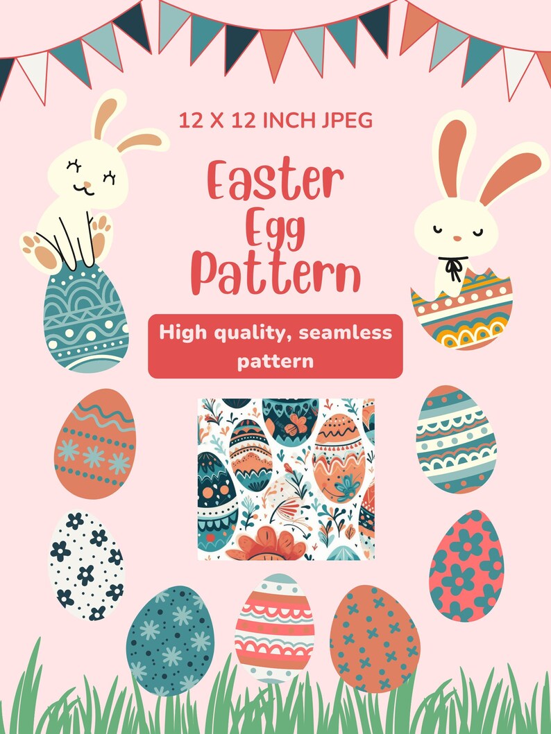 Digital Paper, Cute, Boho, Easter Egg Seamless Pattern for Digital ...