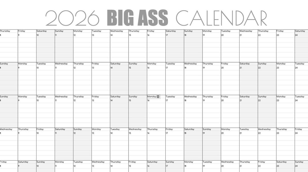 Big Ass 2026 Wall Calendar 4ft Wide Arch E - Etsy Australia