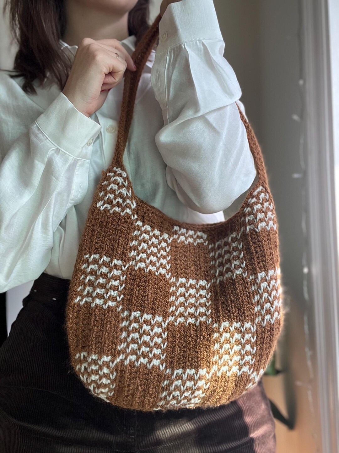 Tunisian Crochet Bag Pattern | Checkered Tote PDF (english) | Knit Look ...
