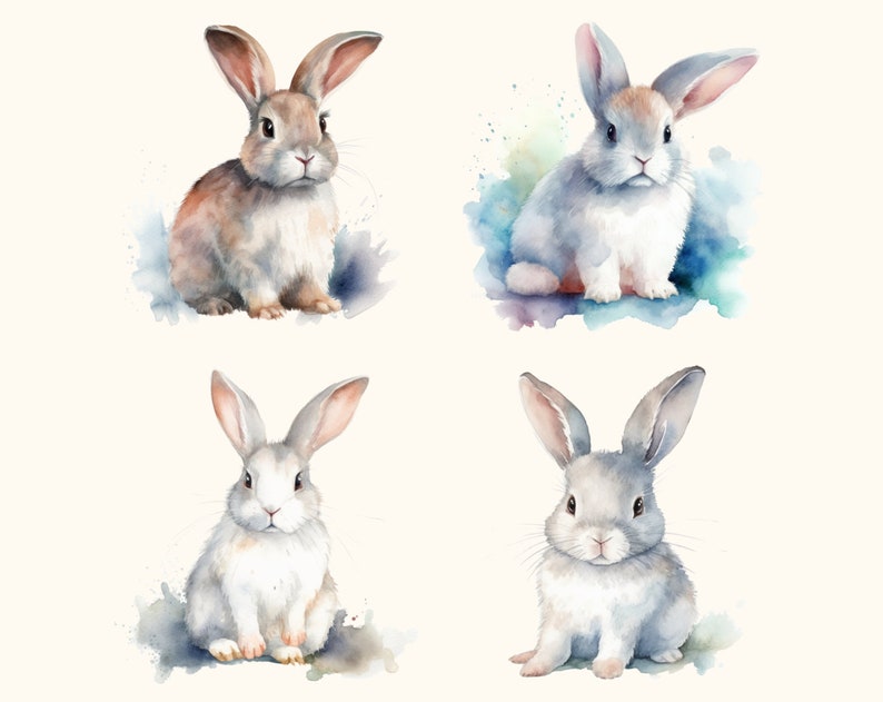 20 Watercolor Cute Bunny Clipart, Transparent Background PNG, Variety ...