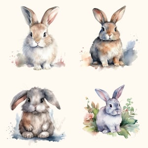 20 Watercolor Cute Bunny Clipart, Transparent Background PNG, Variety ...