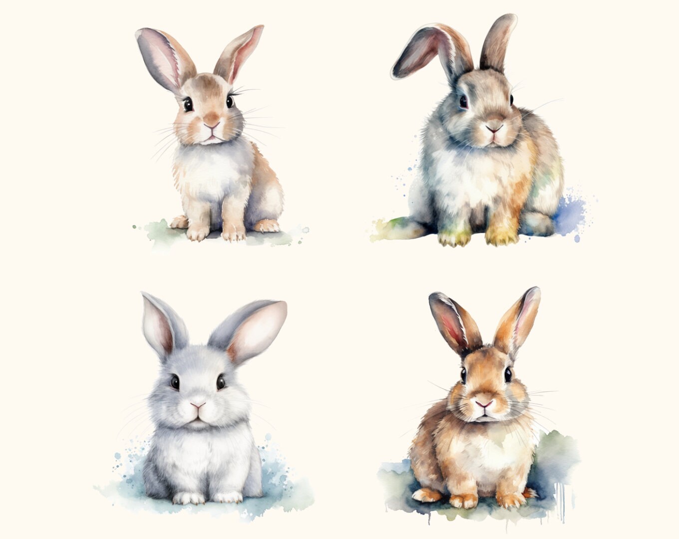 20 Watercolor Cute Bunny Clipart, Transparent Background PNG, Variety ...