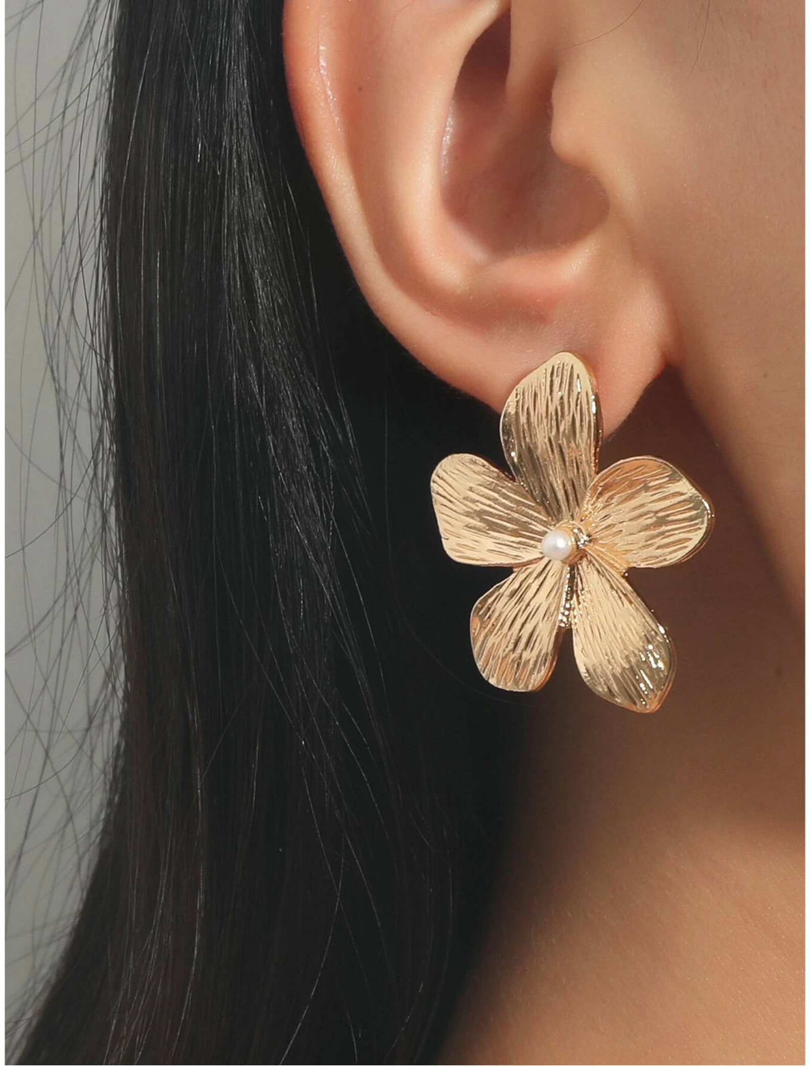 Double Flower Earrings, Flower Gold Earring, 18k Gold Plated Flower ...
