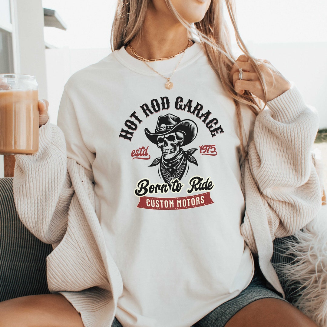 Hot Rod Garage Motorcycle Club Shirt, Born to Ride, Biker Chick Lady ...