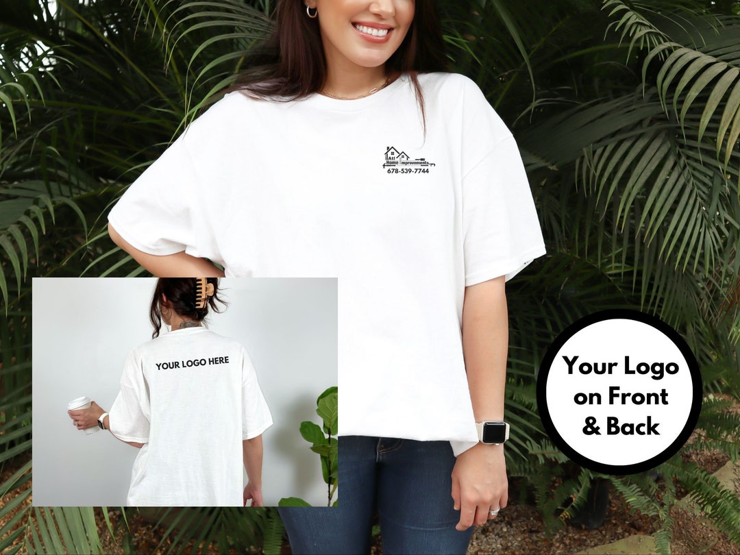 Custom Business Logo on FRONT and BACK of T-shirt, Team Logo Here T ...