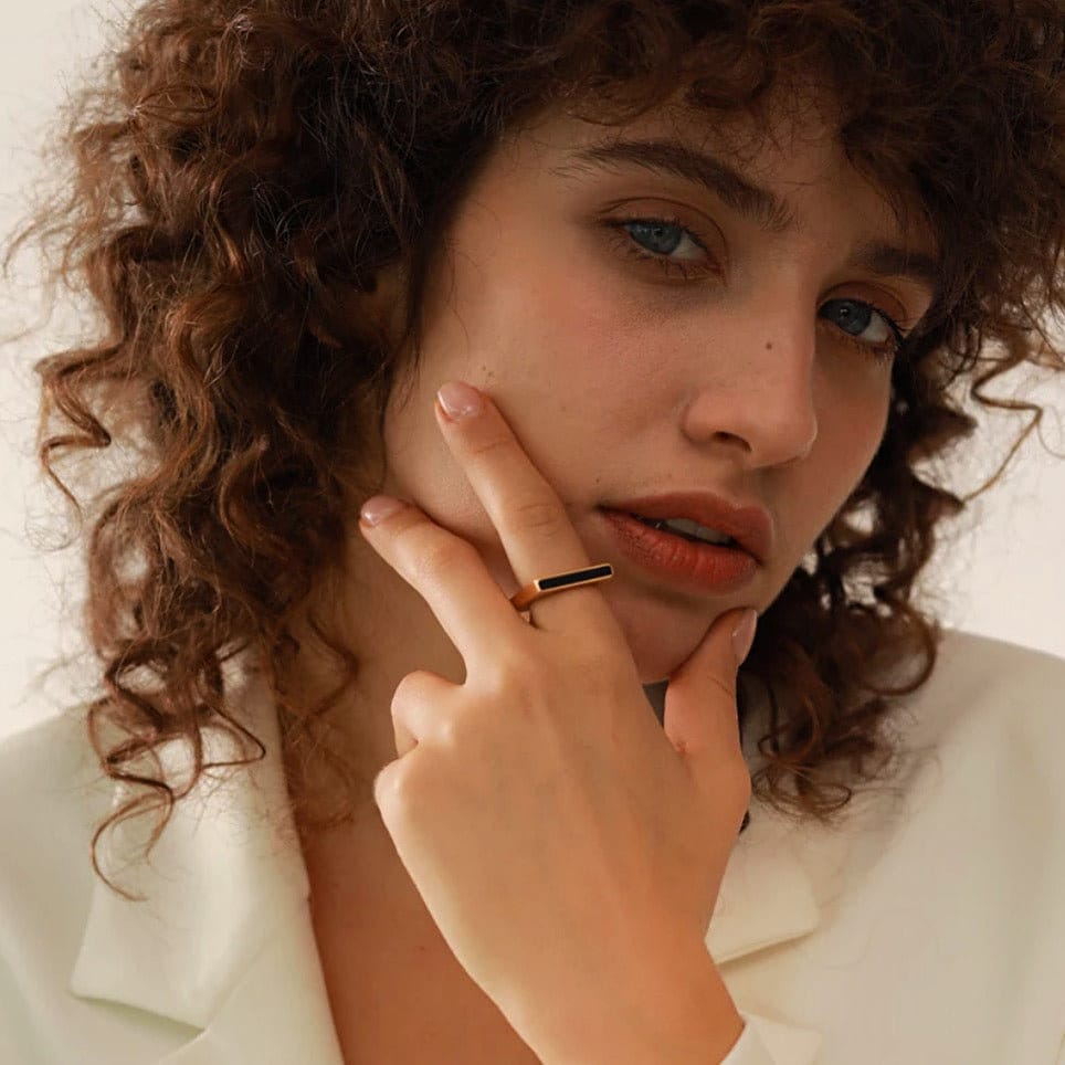 Black Square Statement Ring 18k Gold Unic Square Form Ring Exotic Gold Rings Waterproof Gift for ...