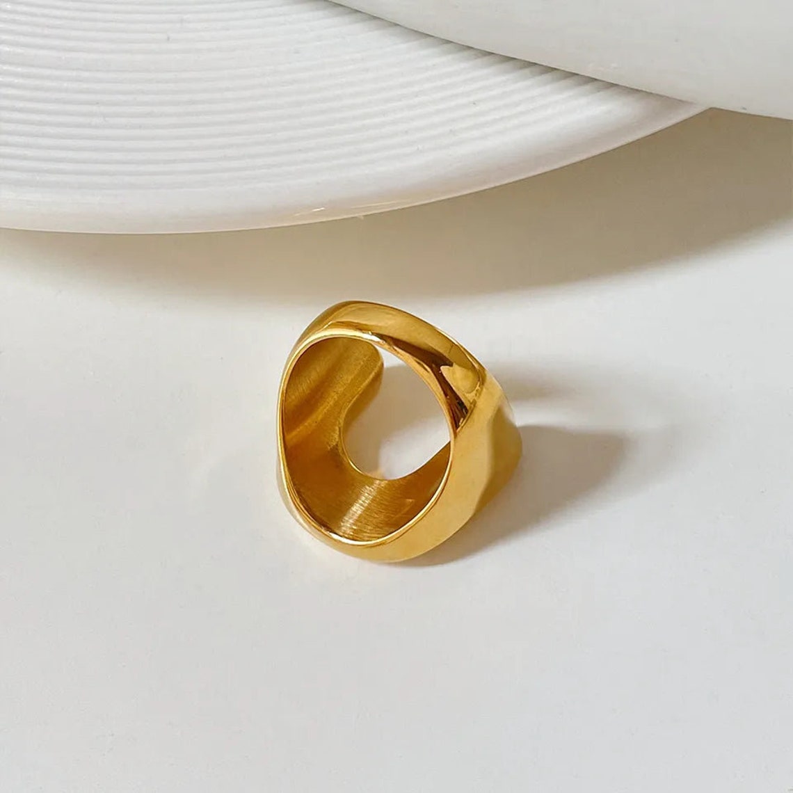 18k Gold U Form Ring Thick Gold Rings WATERPROOF Gift for Her - Etsy