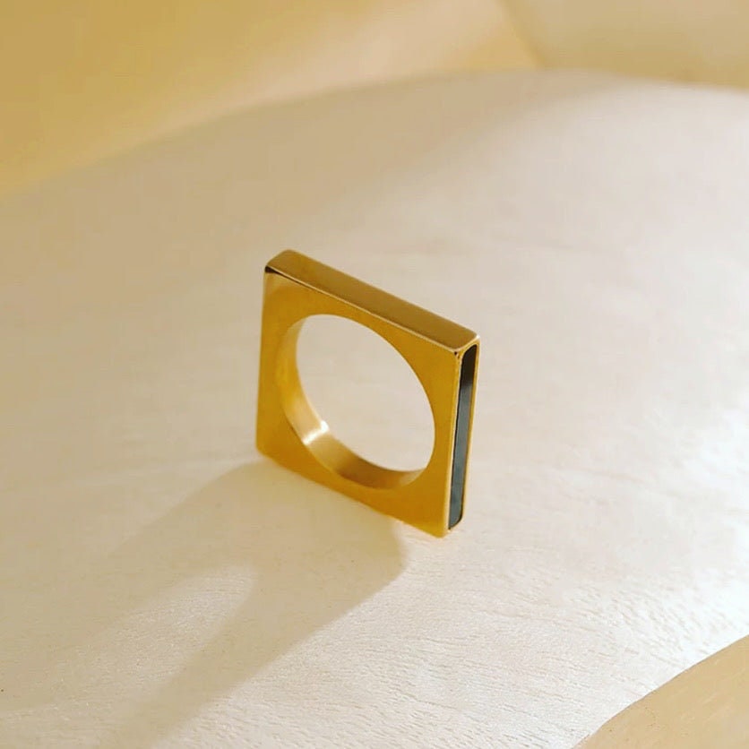 Black Square Statement Ring 18k Gold Unic Square Form Ring Exotic Gold ...