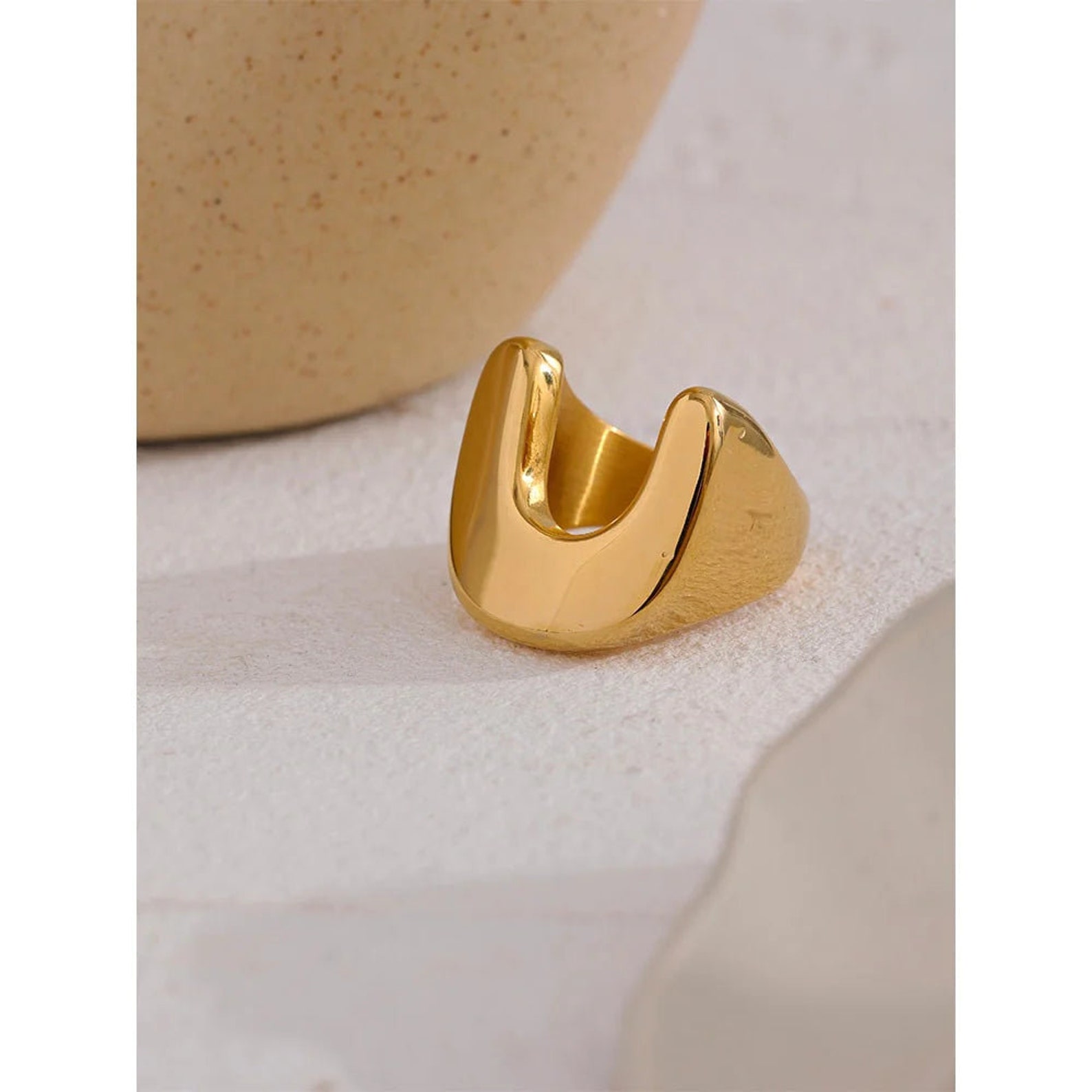 18k Gold U Form Ring Thick Gold Rings WATERPROOF Gift for Her - Etsy