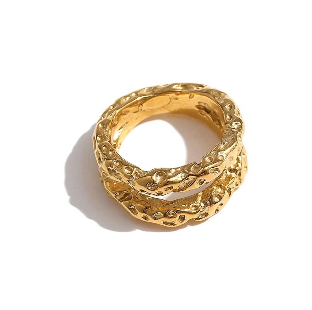 18k Gold Ring 2 in 1 Ring Stackable Ring Golden Granite Ring Waterproof ...
