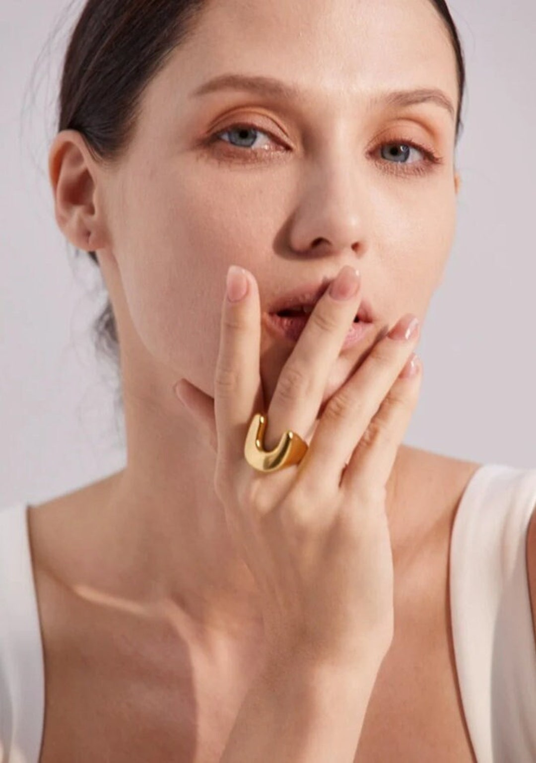 18k Gold U Form Ring Thick Gold Rings WATERPROOF Gift for Her - Etsy