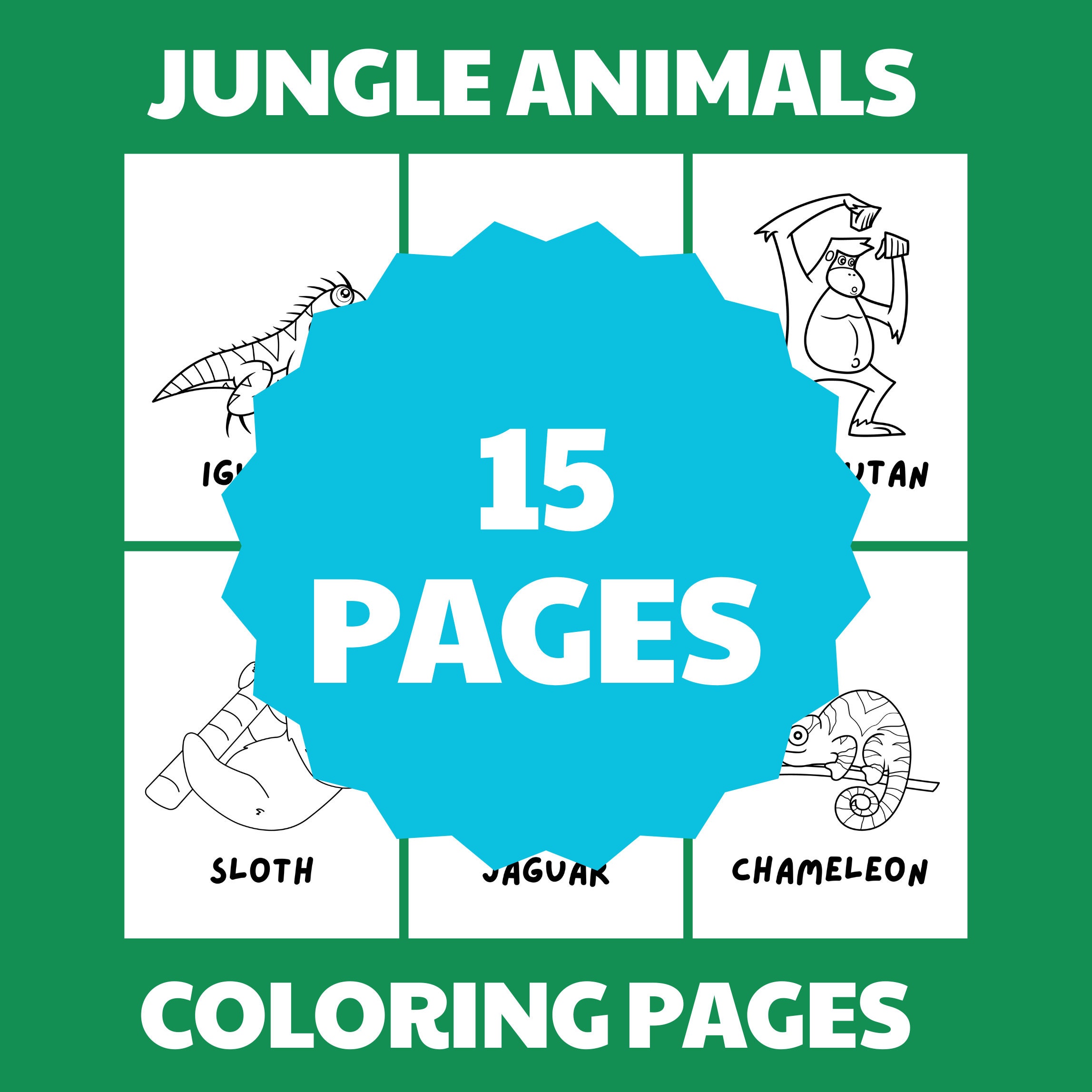 Printable and Editable Jungle Animal Coloring Pages for Kids or Adults ...