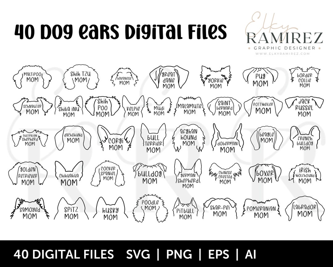 Dog Ears Svg Bundle, Dog Breeds Svg, Dog Ears Svg, Tattoo Design Svg ...