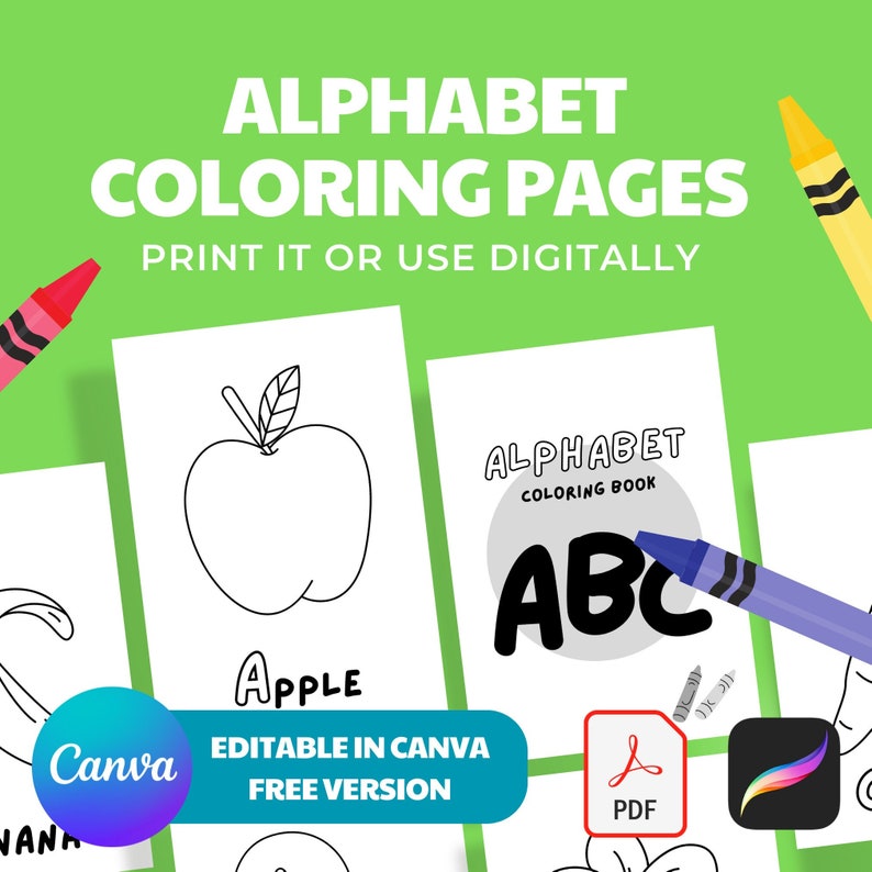 Printable and Editable Alphabet Coloring Pages for Kids or Adults ...