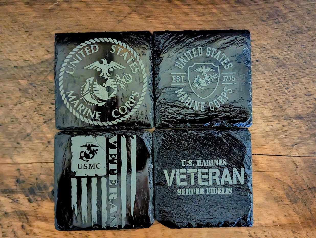 Gloss Black Military Coaster Set, Engraved Military Coasters, Military ...