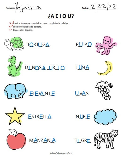 Spanish Vowels Worksheet - Etsy